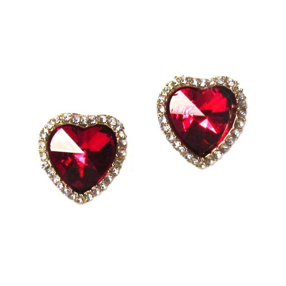 Jewelry | Tigerstars Red Rhinestone Heart Stud Earrings | Poshmark